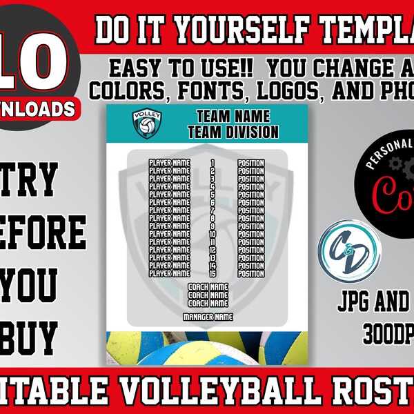 Volleyball Templates Roster - Etsy