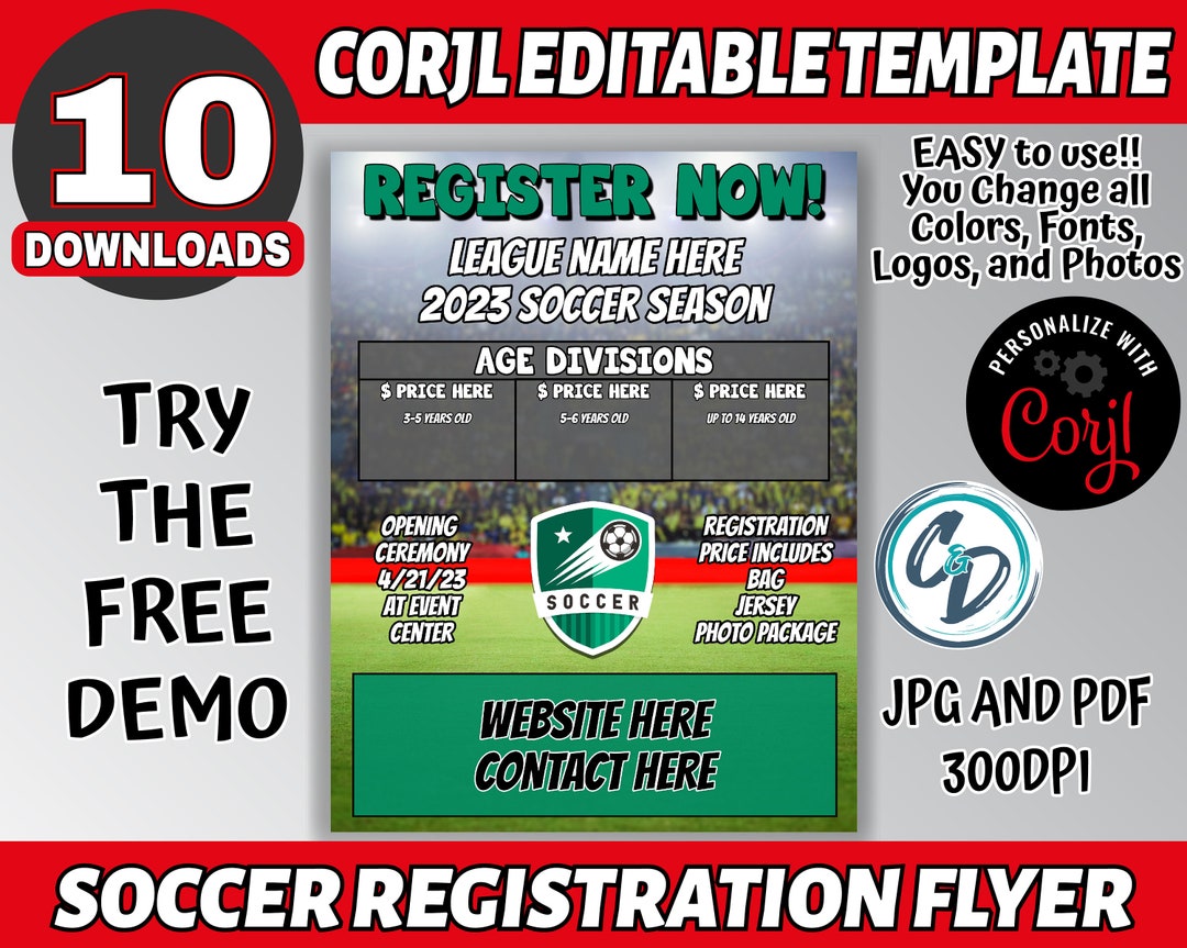 Customizable Soccer Registration Flyer, Editable Sports Registration ...