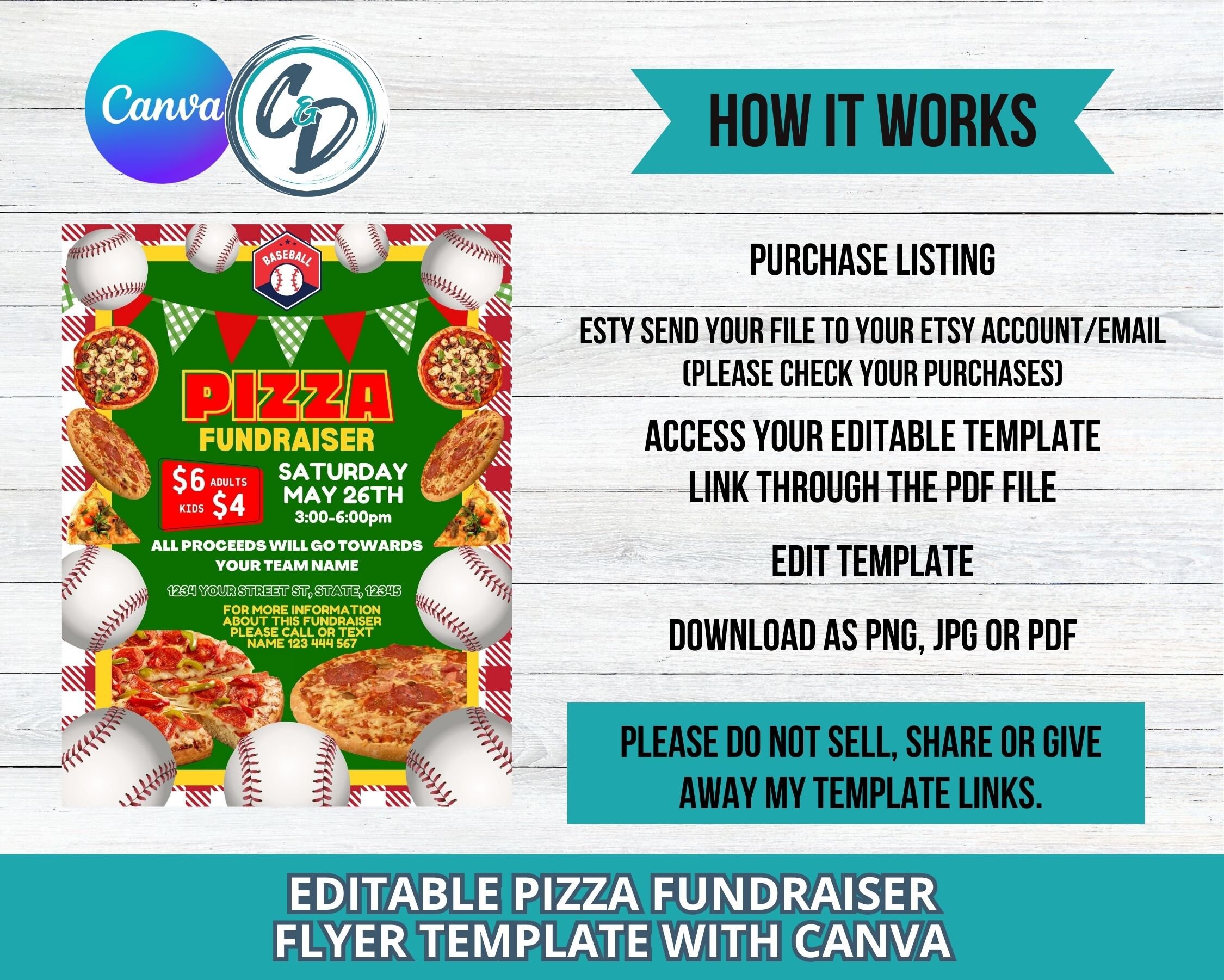Baseball Pizza Fundraiser Flyer Editable Baseball Pizza Party ...