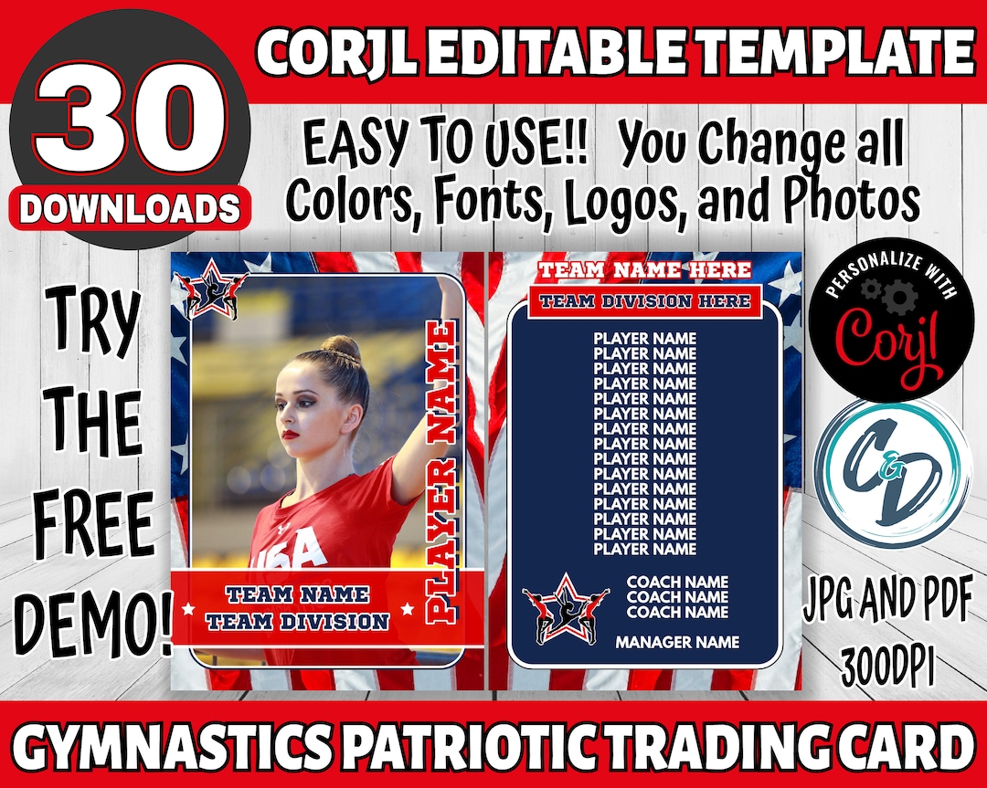 Customizable Gymnastics Card Template - Editable Sports Card Design ...