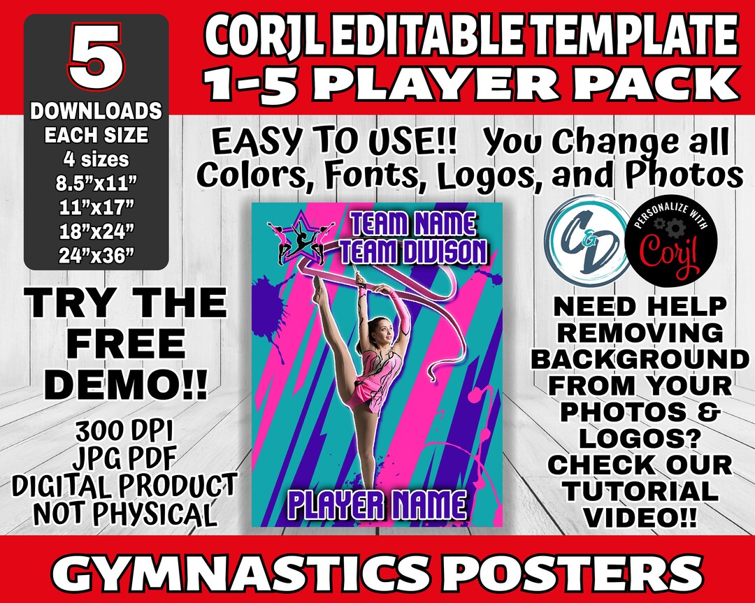 Corjl Editable Gymnastics Poster Pack, Gymnastics Posters 4 Size 5 ...