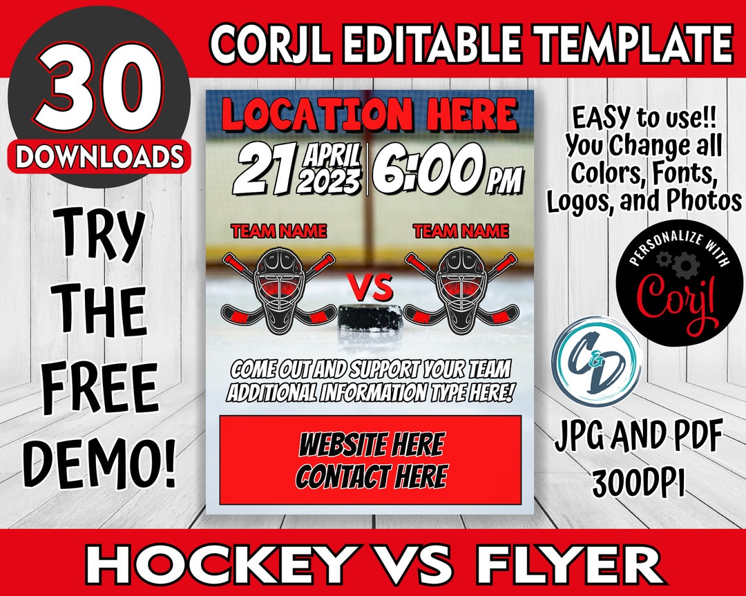 Customizable Hockey Game Versus Flyer Template, Editable Sports Match ...