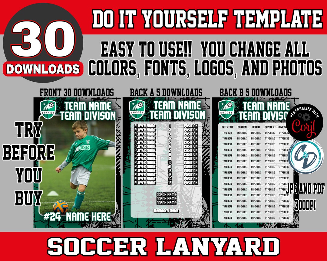 Customizable Soccer Lanyard Template - Editable Sports Tournament ...