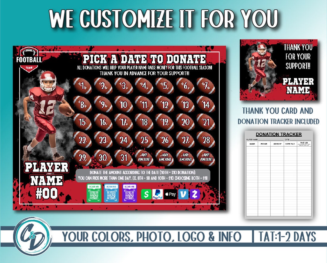 Custom Football Pick a Date Fundraiser, Personalized Football Digital ...