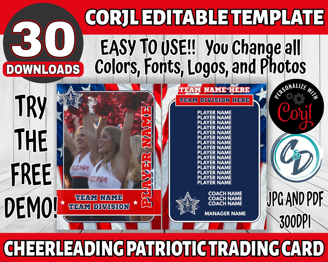 Customizable Cheerleading Card Template - Editable Sports Card Design ...