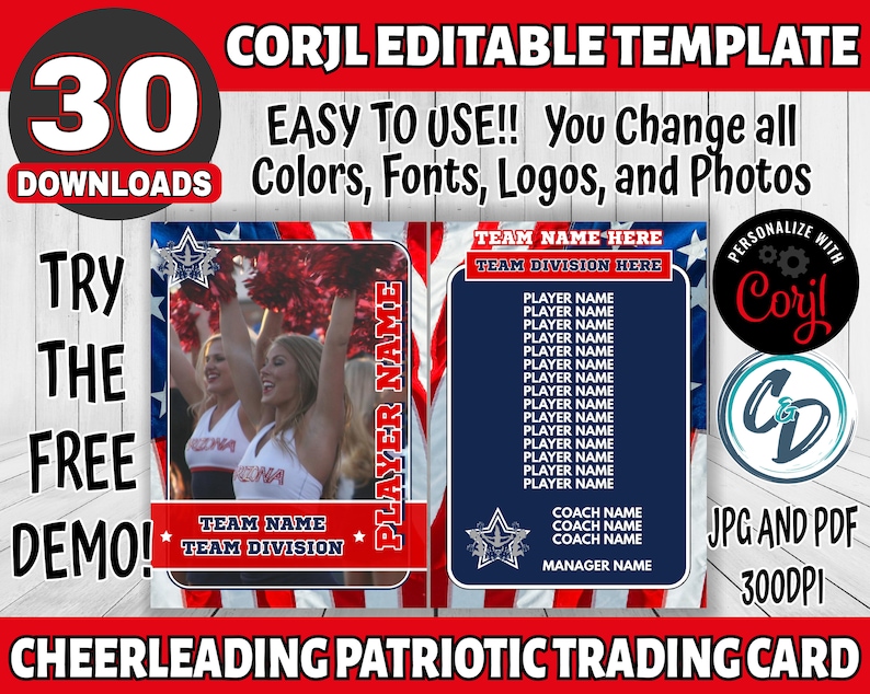 Customizable Cheerleading Card Template - Editable Sports Card Design ...