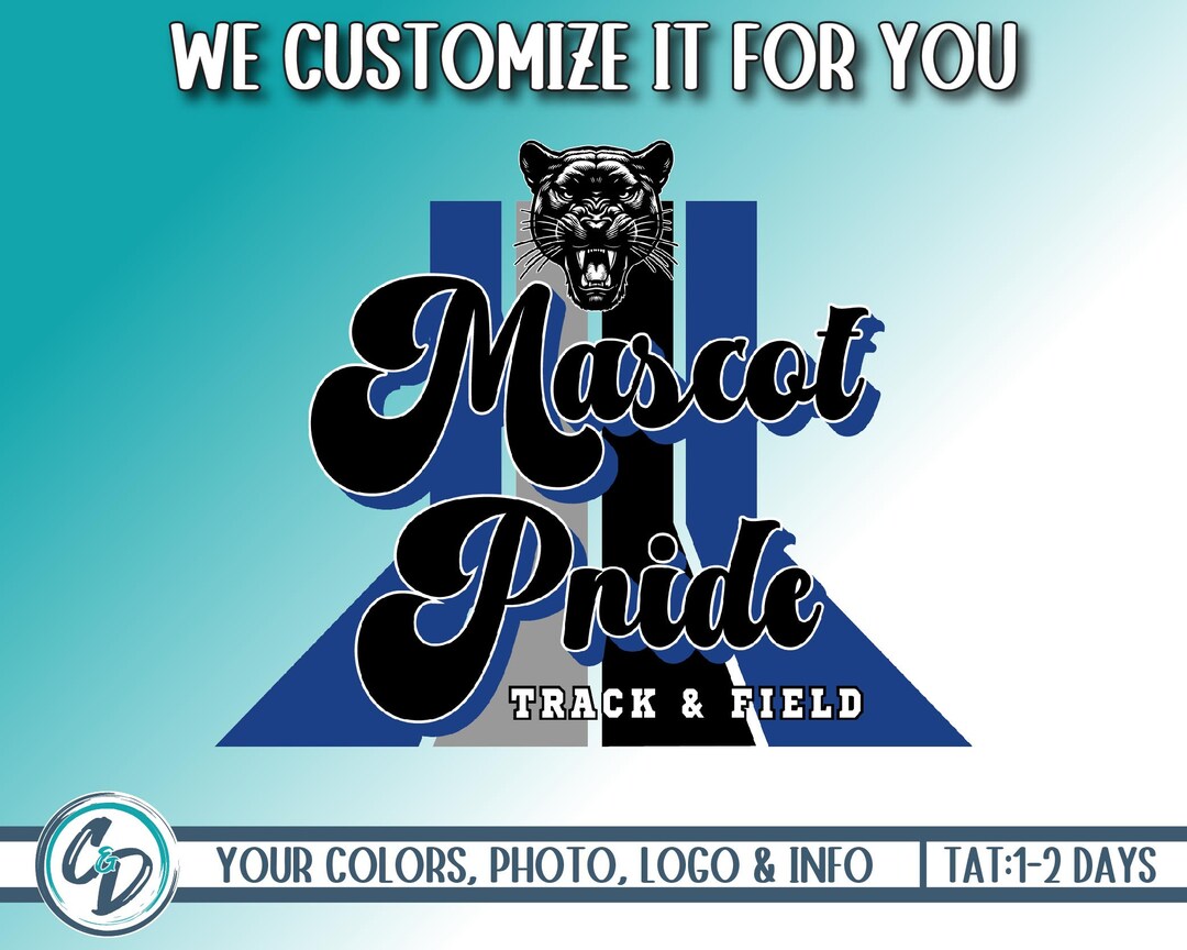 Custom Retro Track and Field Mascot PNG, Sublimation DTF , Cursive Font ...