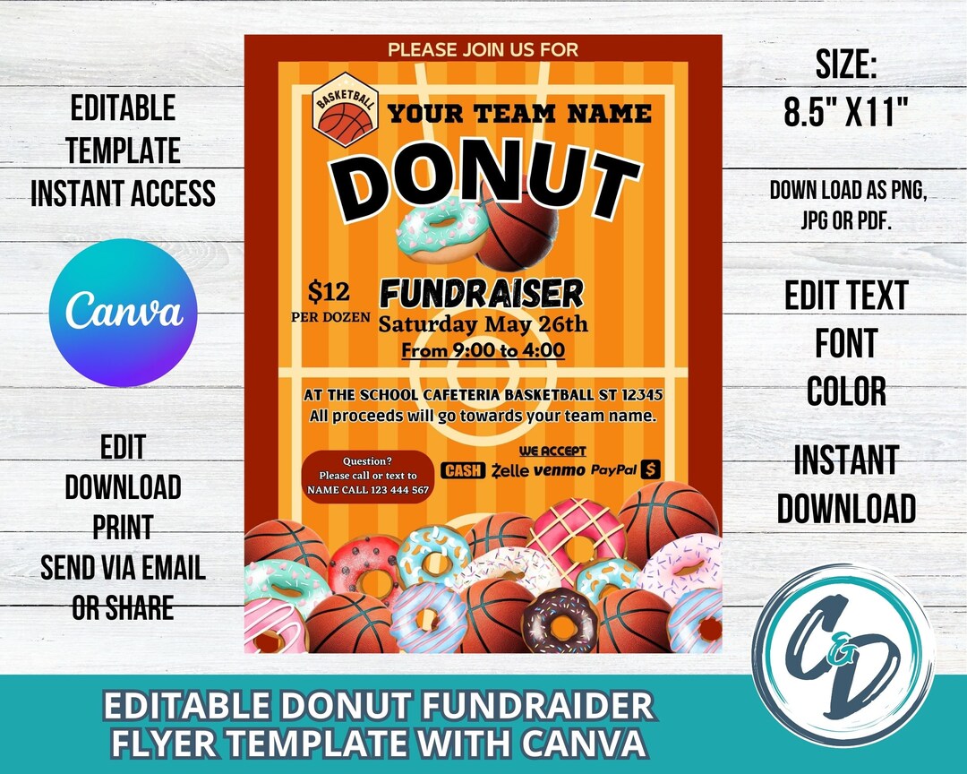 Basketball Donut Fundraiser Flyer Printable Basketball Donut Party ...