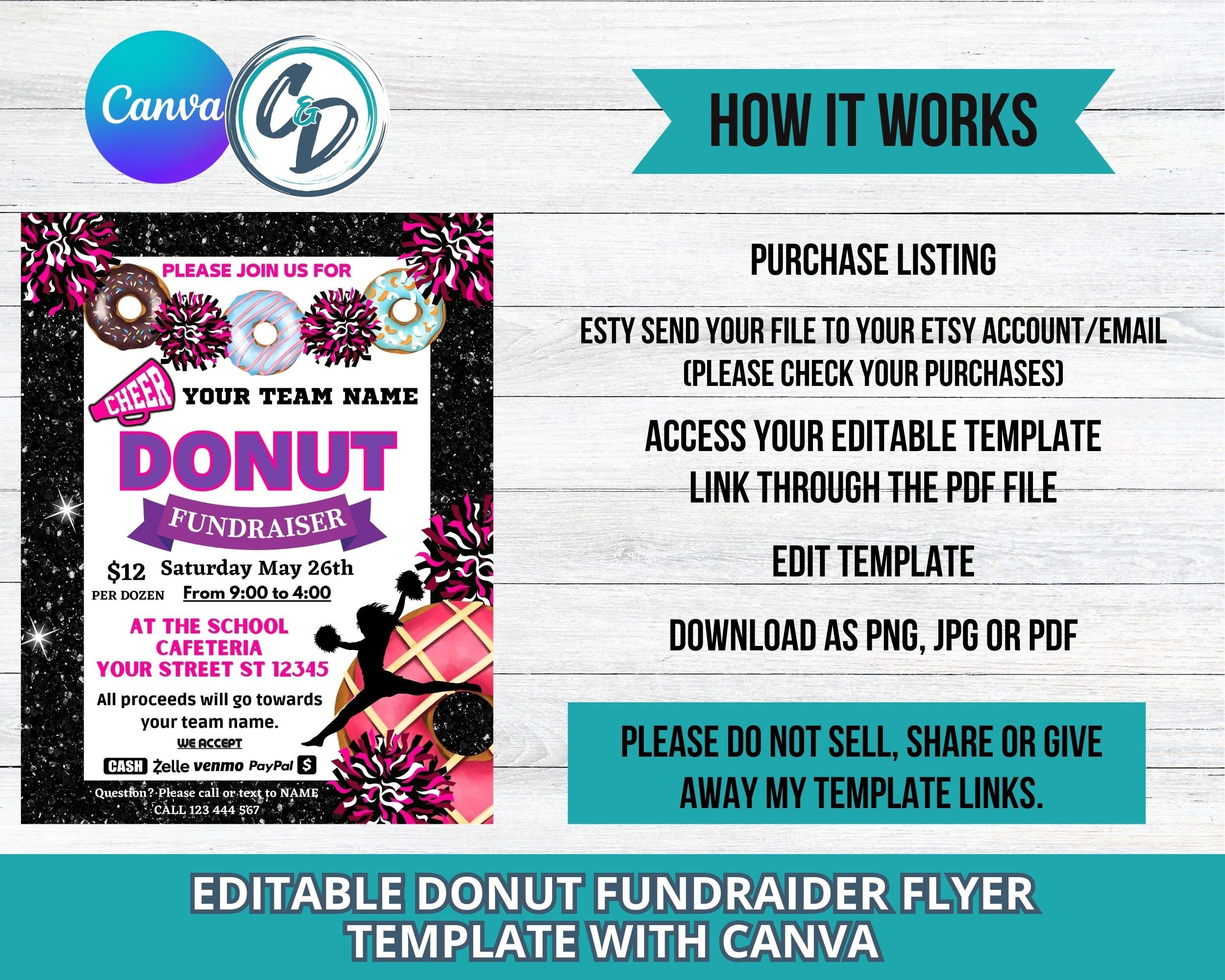 Cheerleading Donut Fundraiser Flyer Printable Cheer Donut Party ...