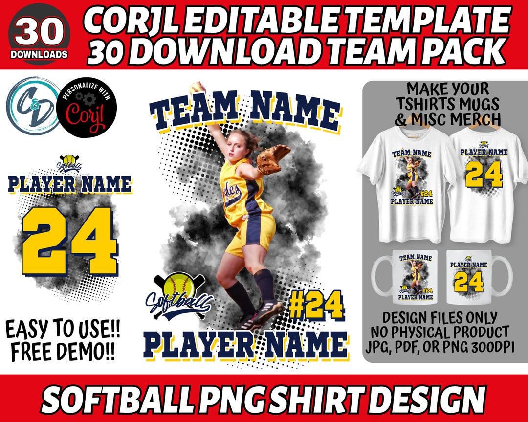 Corjl Editable Softball Player Design, Editable Softball Smoke PNG ...