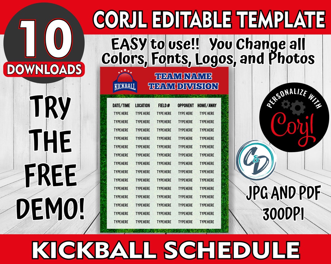 Customizable Kickball Schedule Template, Editable Sports Schedule ...