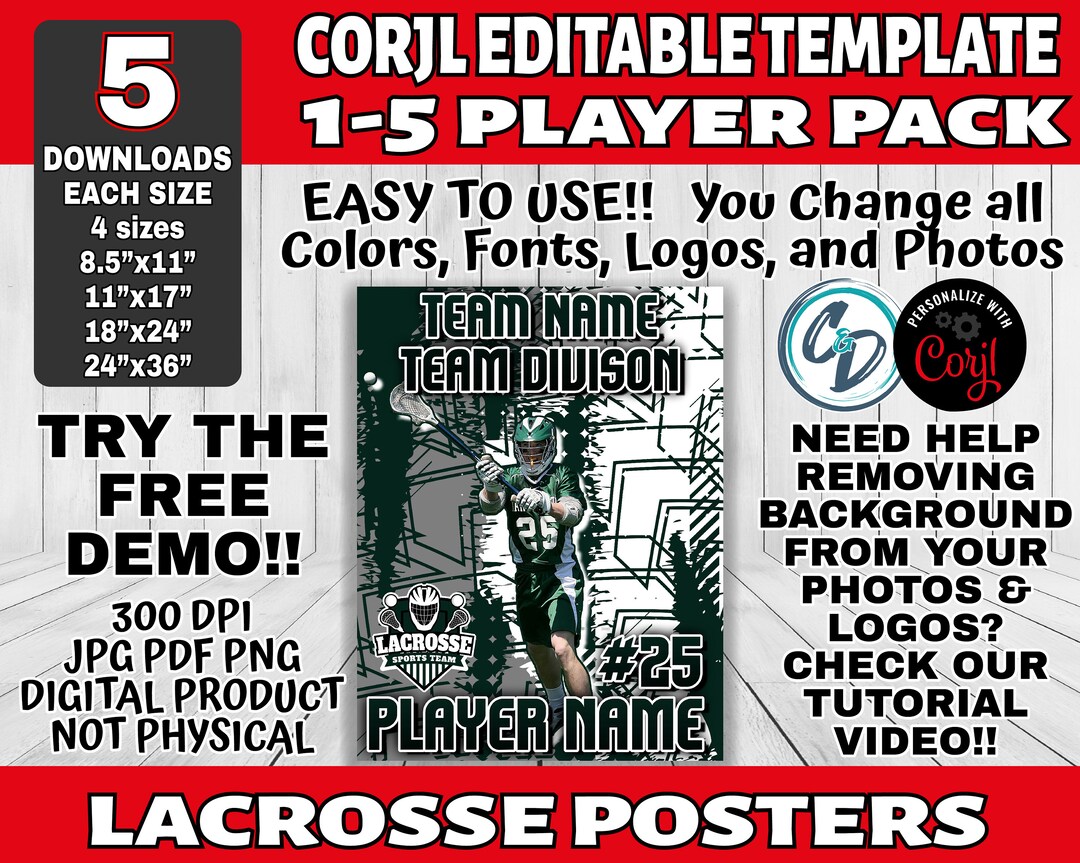 Corjl Editable Lacrosse Poster Pack, Lacrosse Posters 4 Size 5 ...