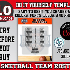 Customizable Basketball Roster Template Pack , 4 Designs Included ...
