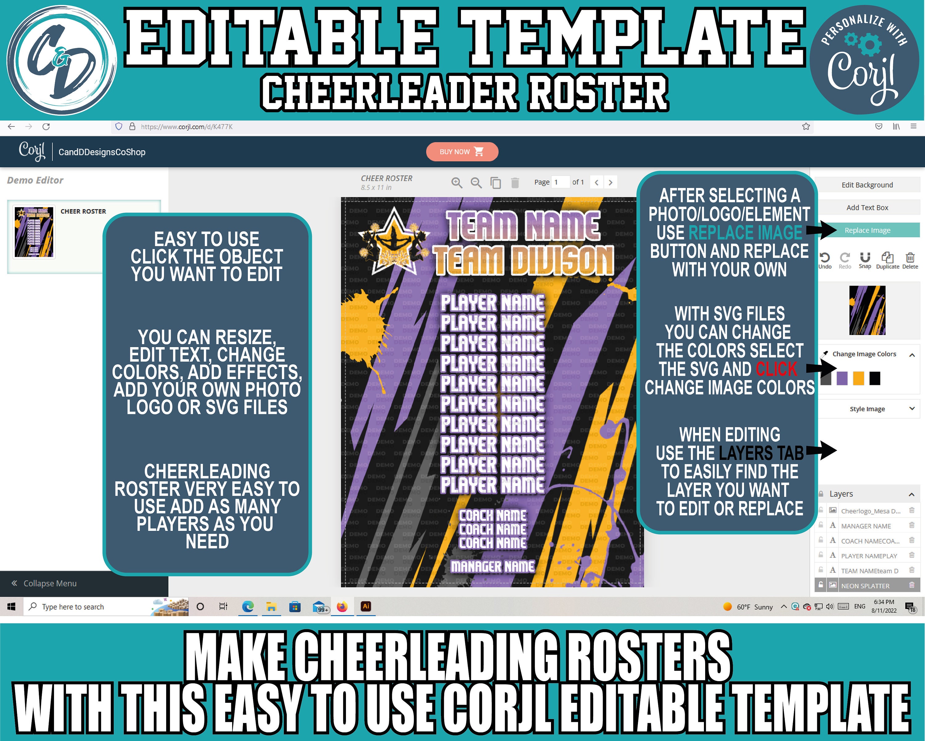 Customizable Gymnastics Roster Template, Editable Sports Roster Design ...