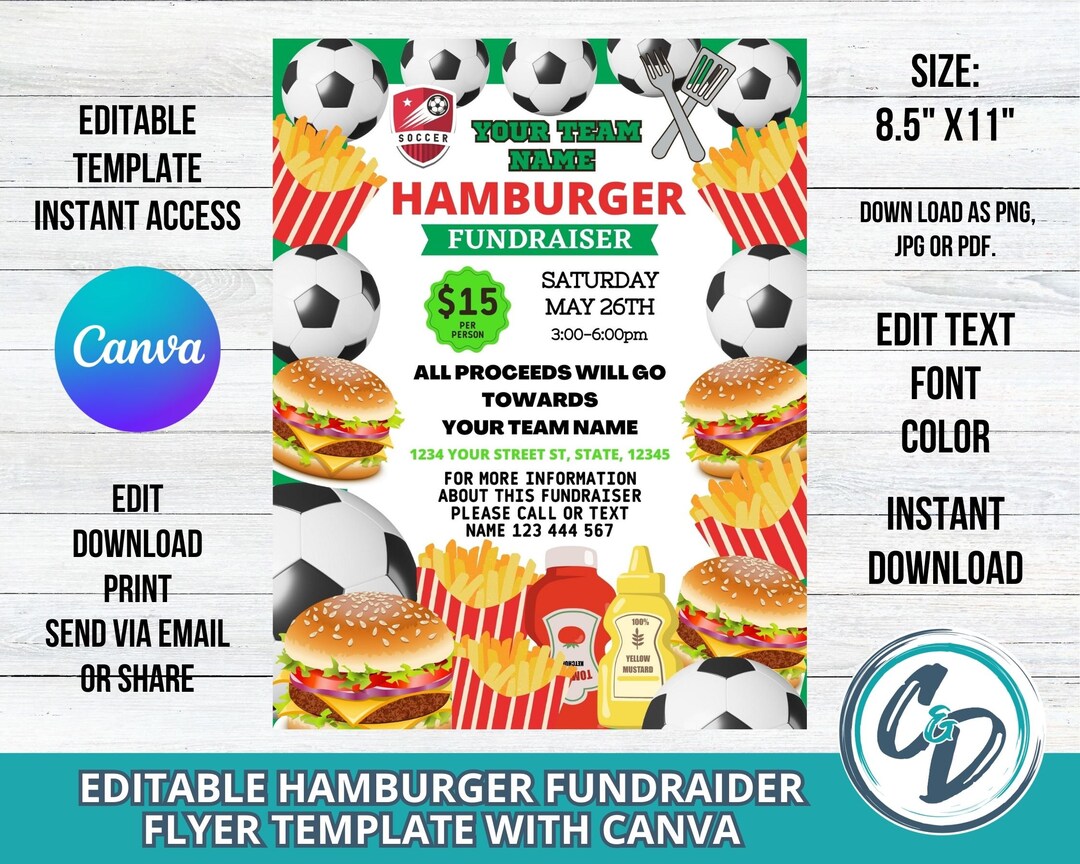 Soccer Hamburger Fundraiser Flyer Printable Soccer Hamburger Fundraiser ...
