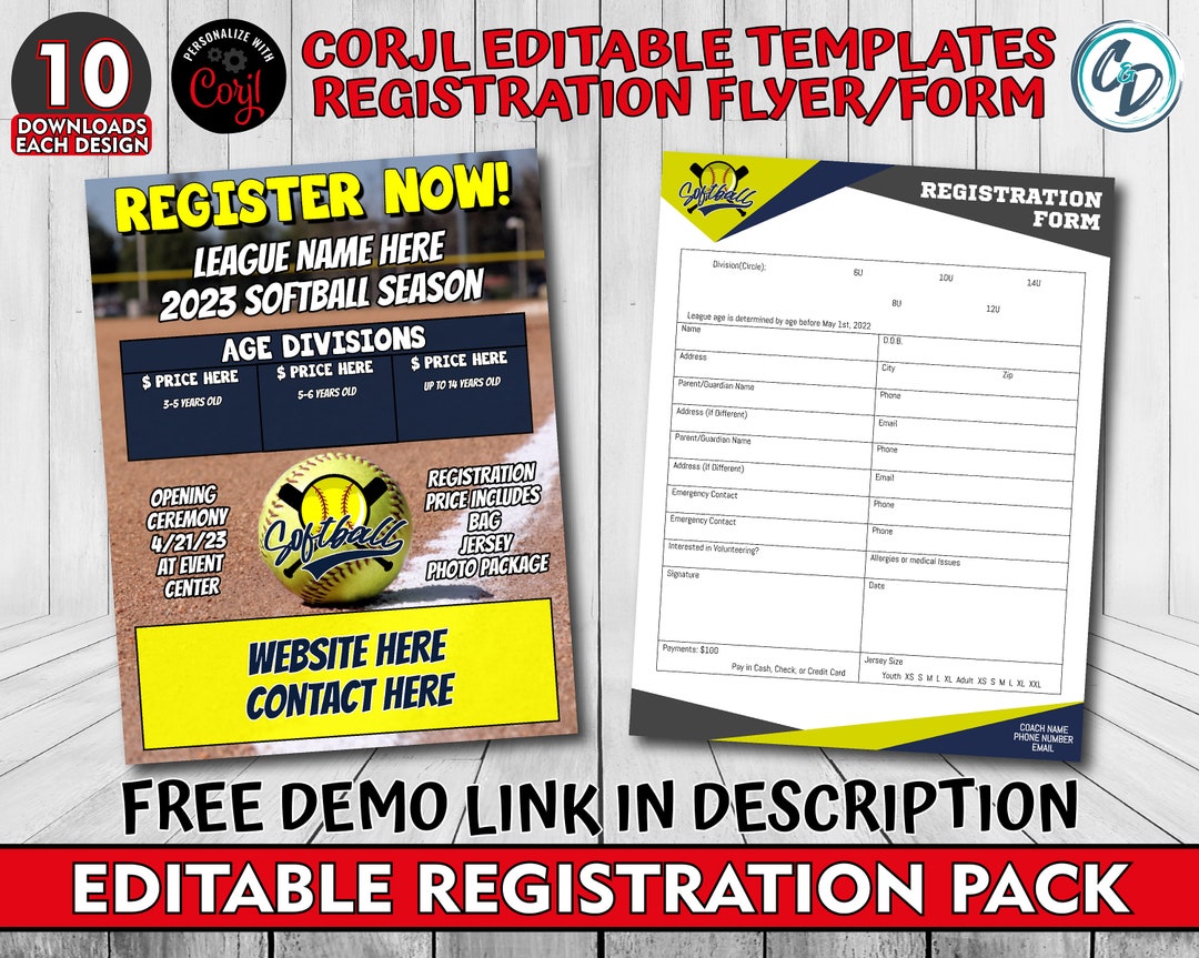 Customizable Softball Registration Pack, Editable Sports Registration ...