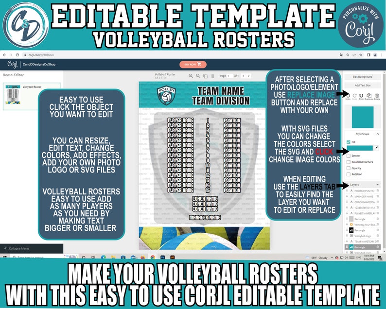 Customizable Volleyball Roster Template Pack , 4 Designs Included ...