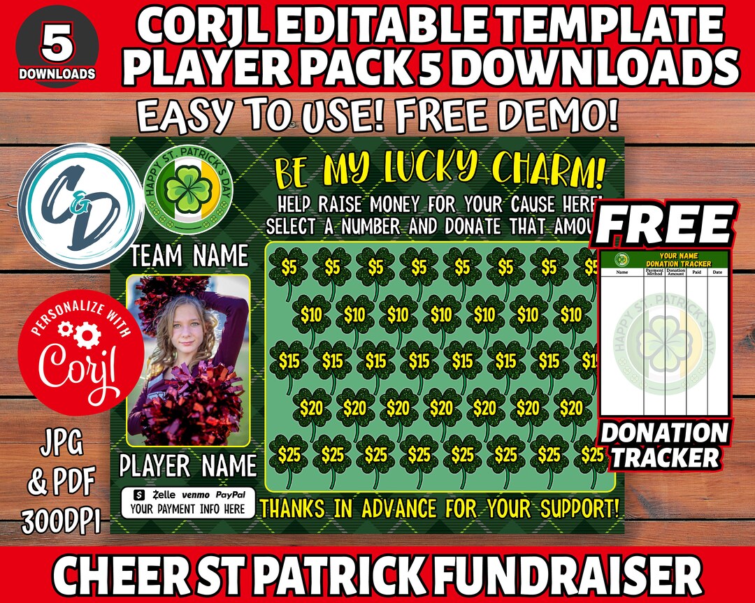 Corjl Editable Cheerleading St Patrick's Day Fundraiser, Cheerleader 4 ...