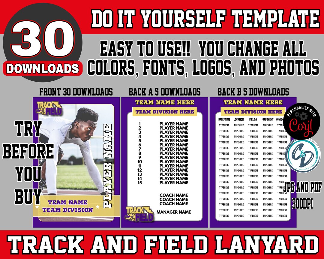 Customizable Track and Field Lanyard Template Editable - Etsy