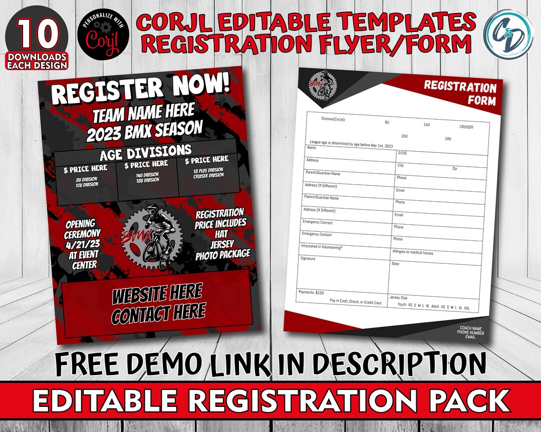 Customizable BMX Registration Pack, Editable Sports Registration Flyer ...
