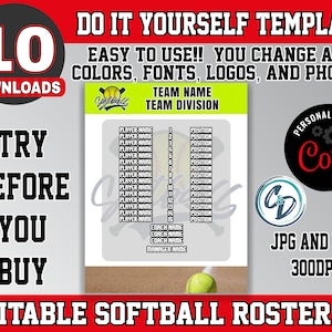 Customizable Softball Roster Template Pack , 4 Designs Included, Corjl ...