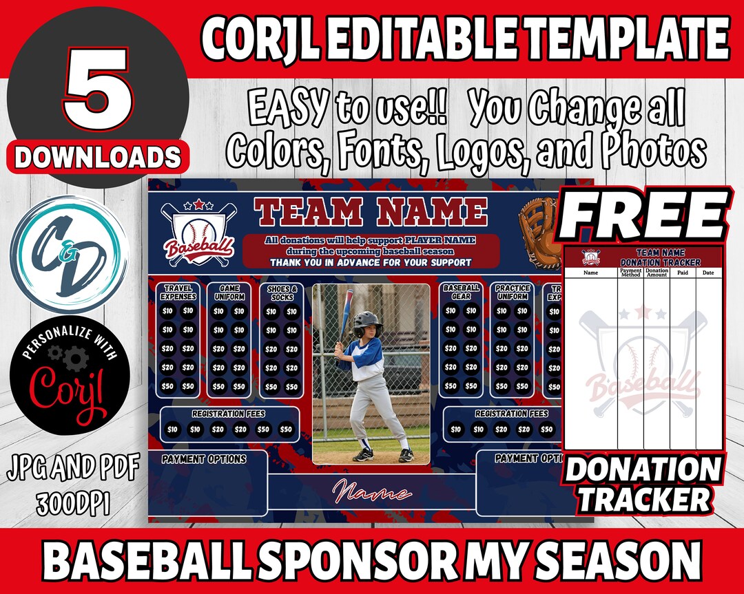 Corjl Editable Baseball Sponsor My Season Fundraiser, Baseball ...