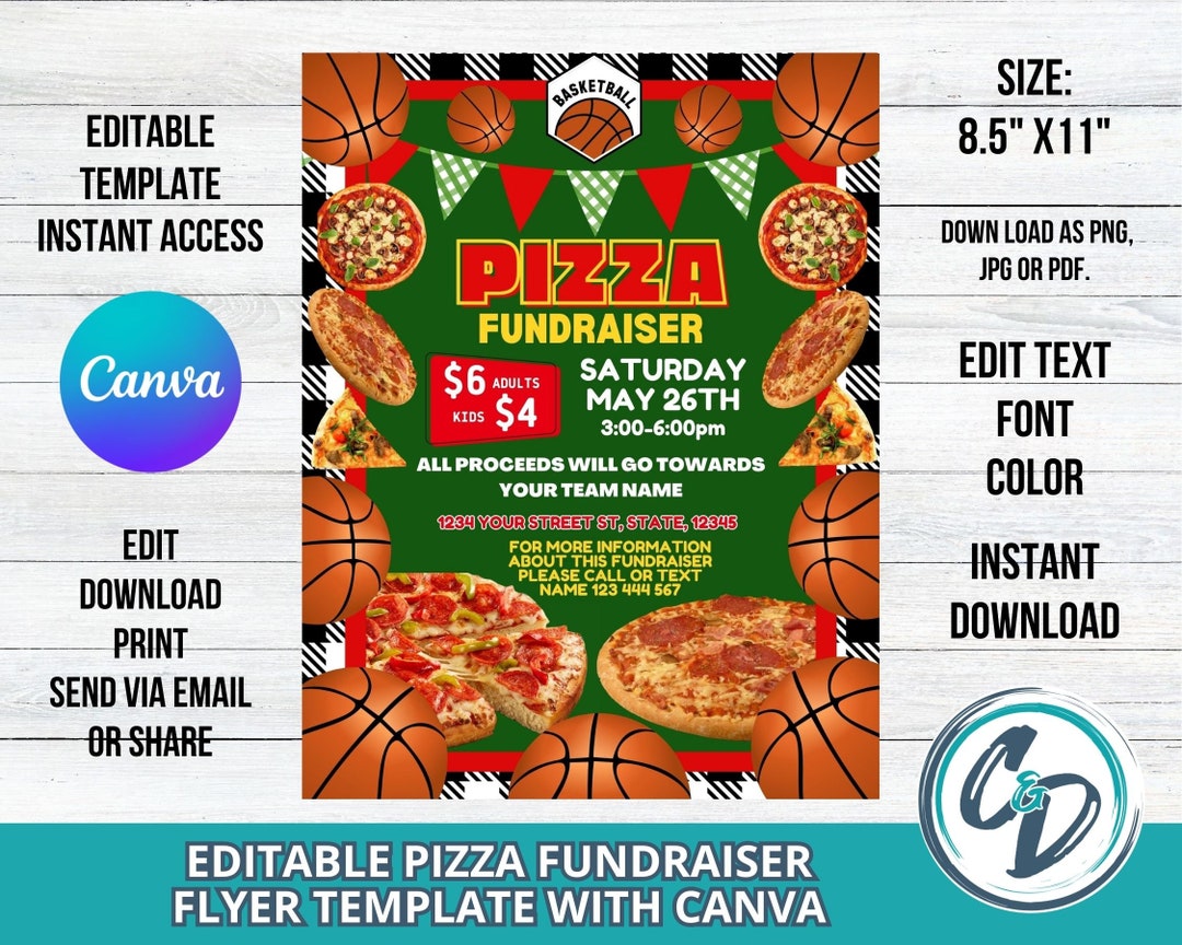 Basketball Pizza Fundraiser Flyer Editable Basketball Pizza Party ...
