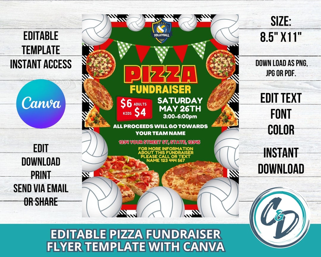 Volleyball Pizza Fundraiser Flyer Editable Volleyball Pizza Party ...