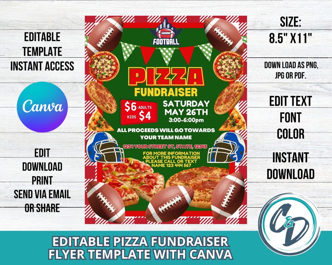 Football Pizza Fundraiser Flyer Editable Football Pizza Party ...
