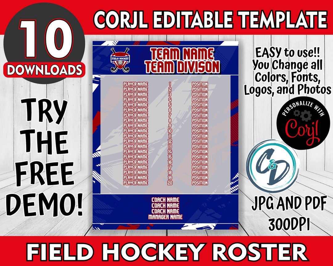 Customizable Field Hockey Roster Template, Editable Sports Roster ...