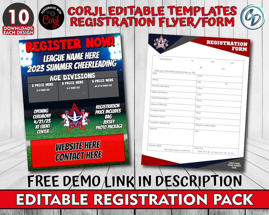 Customizable Cheerleading Registration Pack, Editable Sports ...
