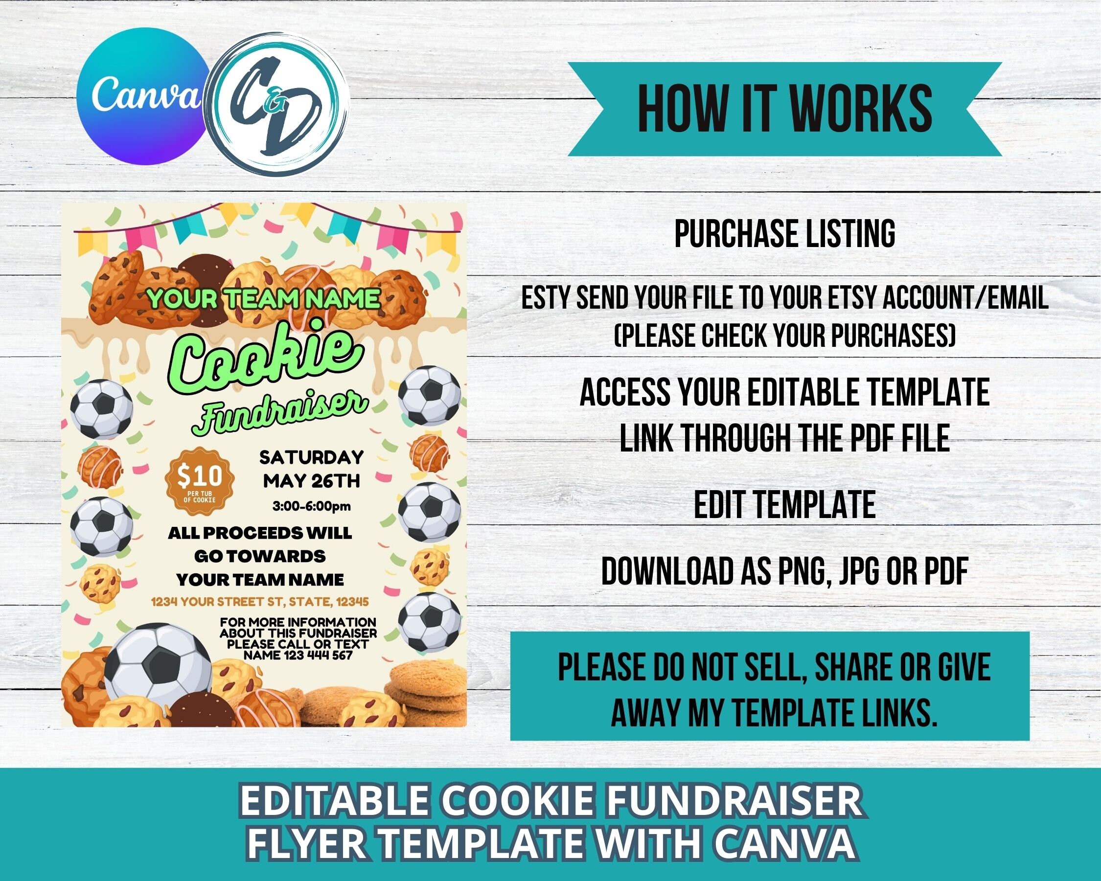 Soccer Cookie Fundraiser Flyer Printable Soccer Cookie Party Fundraiser Canva Editable Template ...