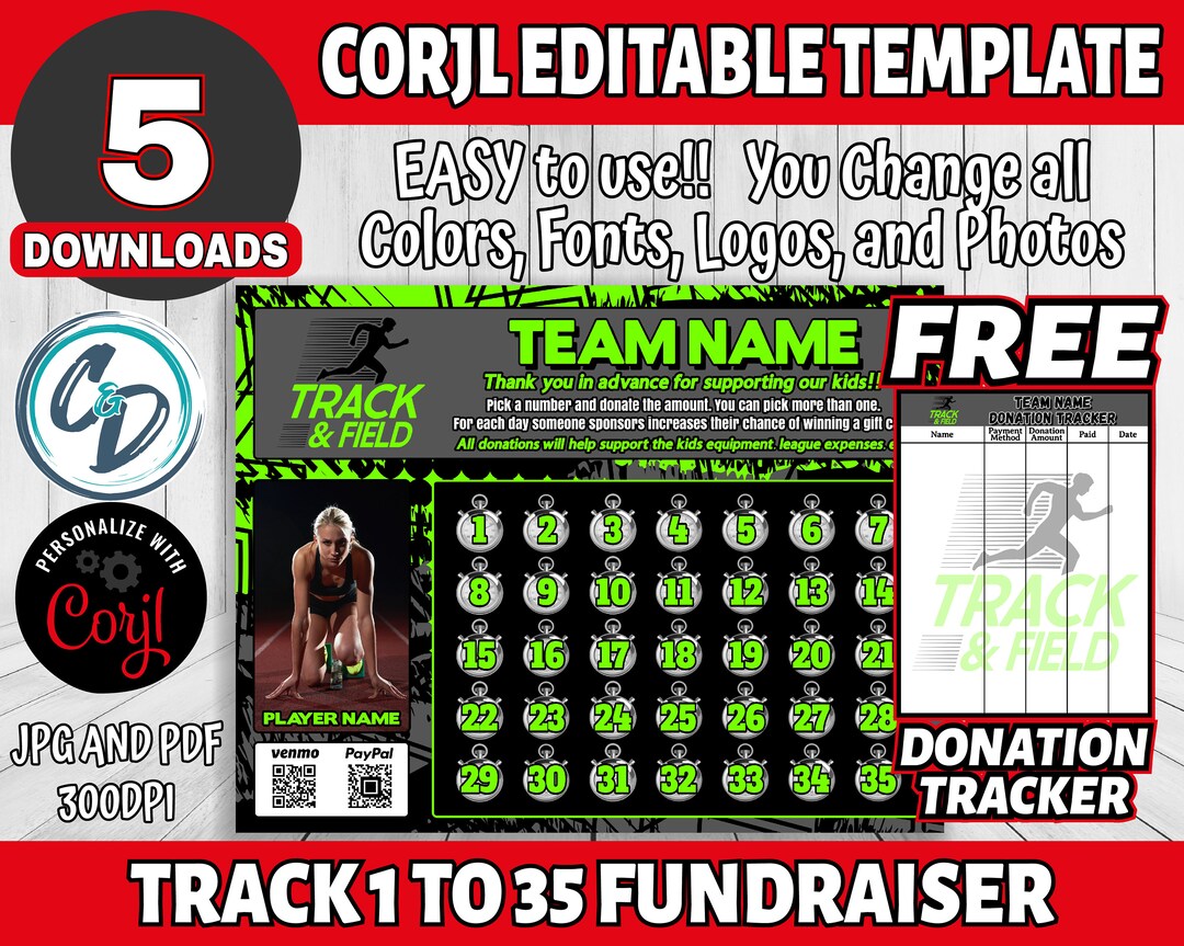 Corjl Editable Track and Field Pick a Number Fundraiser, Track 1-35 ...