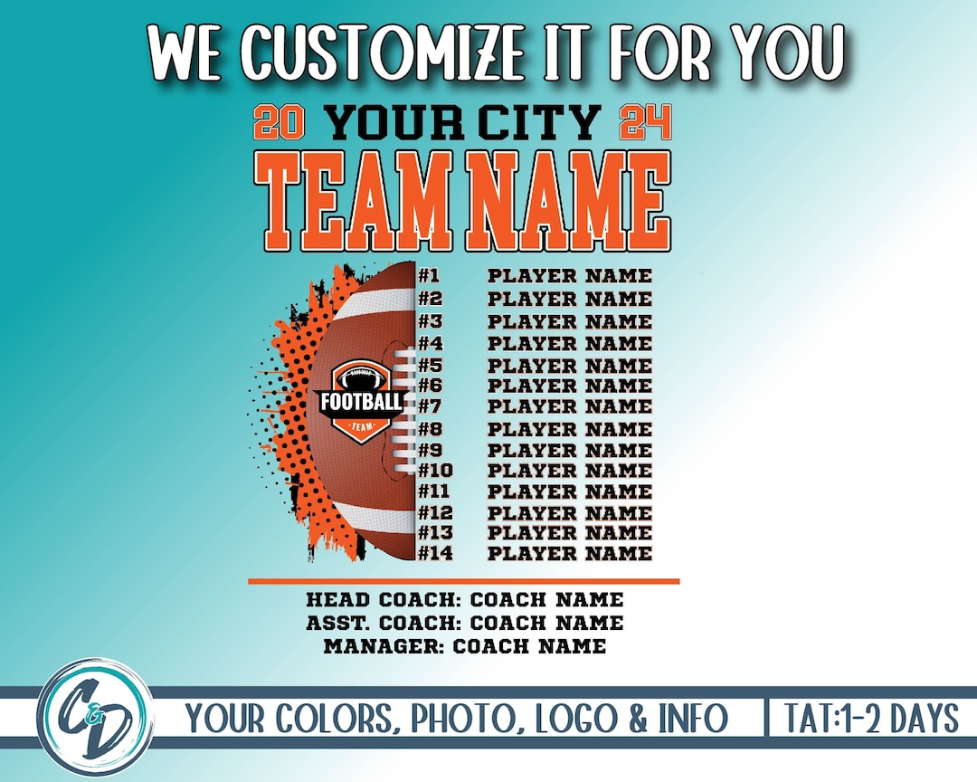 Custom Football Roster Design, Football Shirt Back Custom PNG, Shirt ...