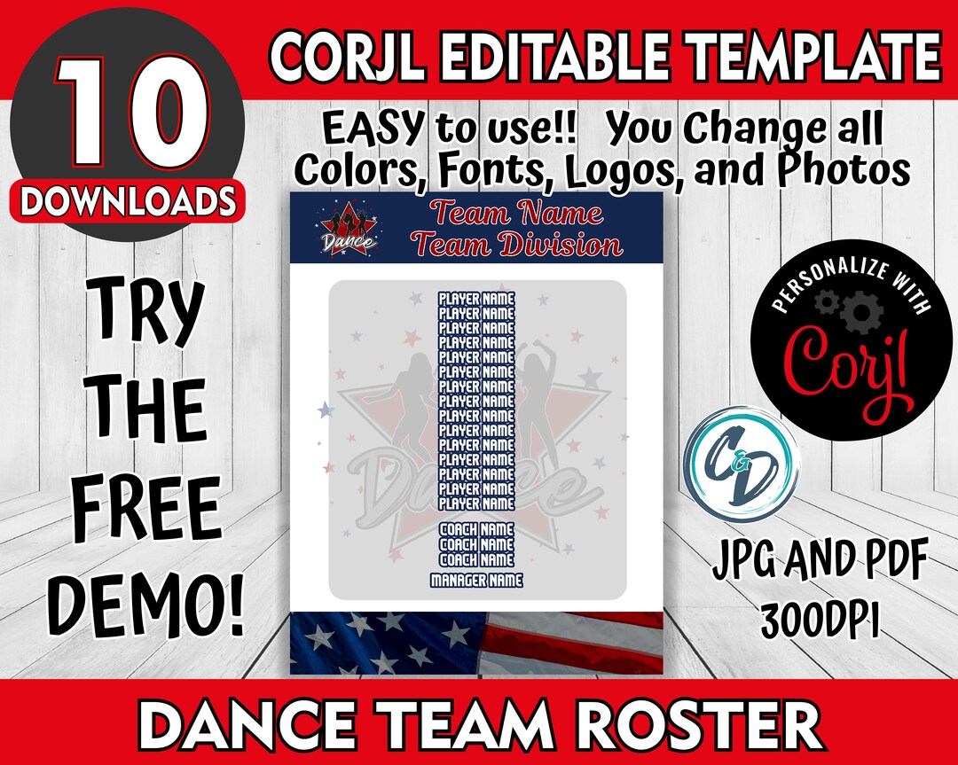 Customizable Dance Team Roster Template, Editable Sports Roster Design ...
