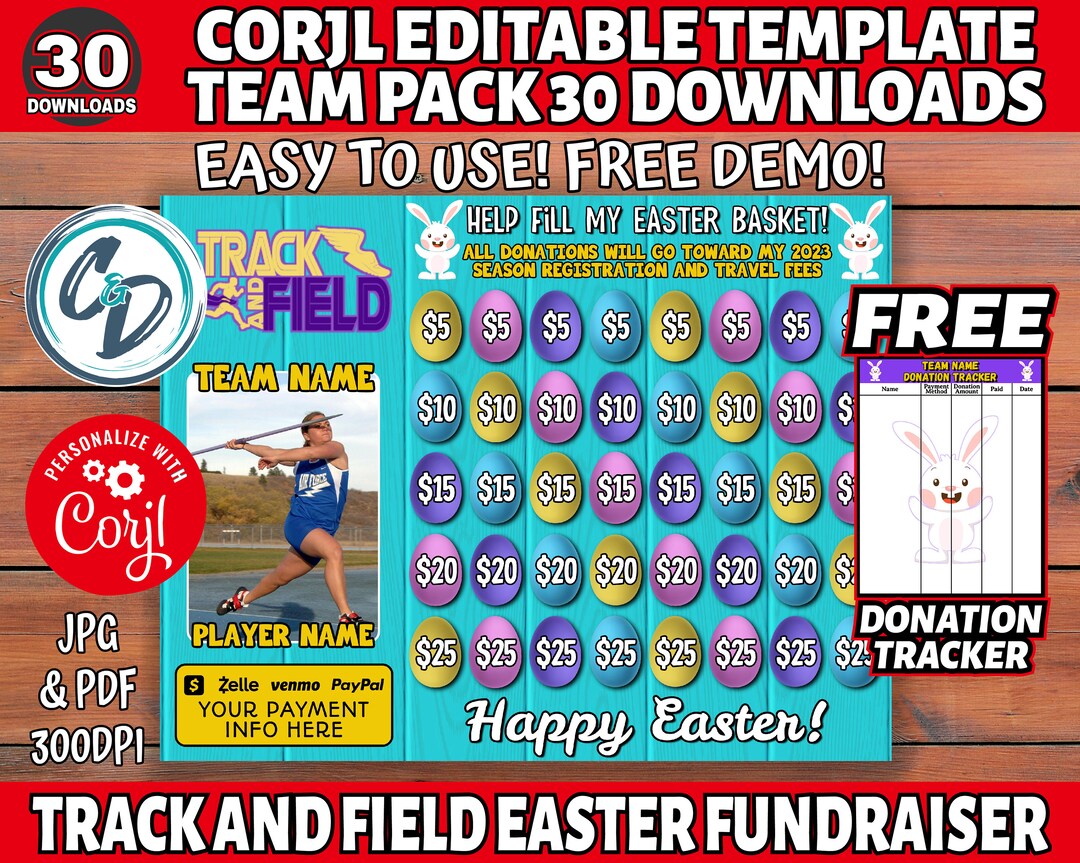 Corjl Editable Track and Field Easter Fundraiser, Track Team Pack 30 ...