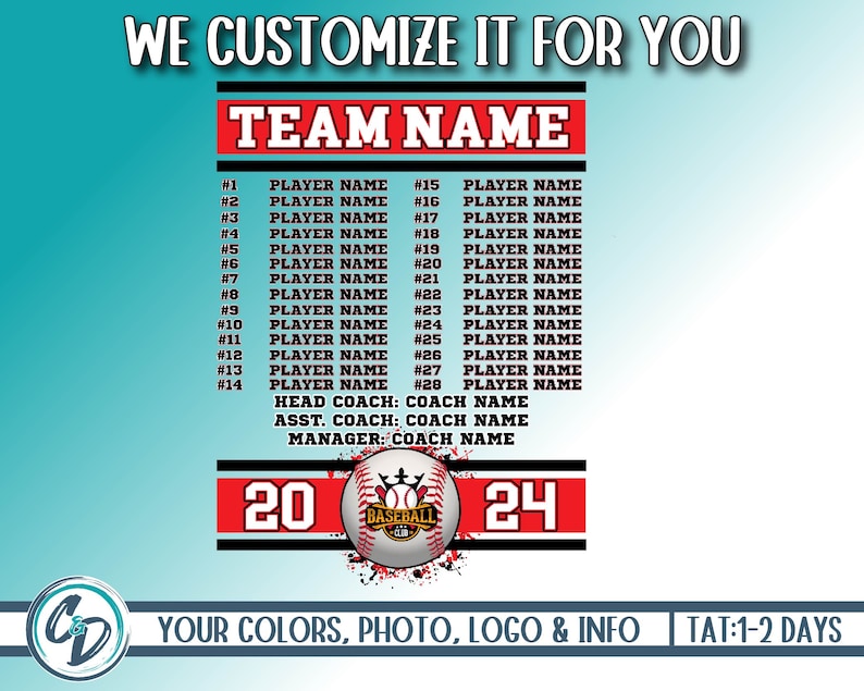 Baseball Shirt Back Custom PNG, Shirt Back Roster Design, Custom ...