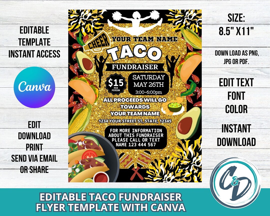 Cheerleading Taco Fundraiser Flyer Printable Cheer Taco Fundraiser ...