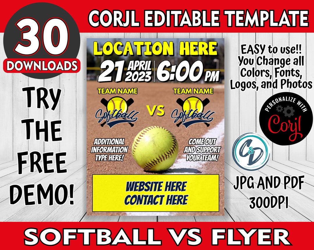 Customizable Softball Game Versus Flyer Template, Editable Sports Match ...