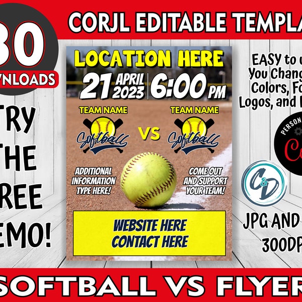 Softball Game Flyer Template - Etsy