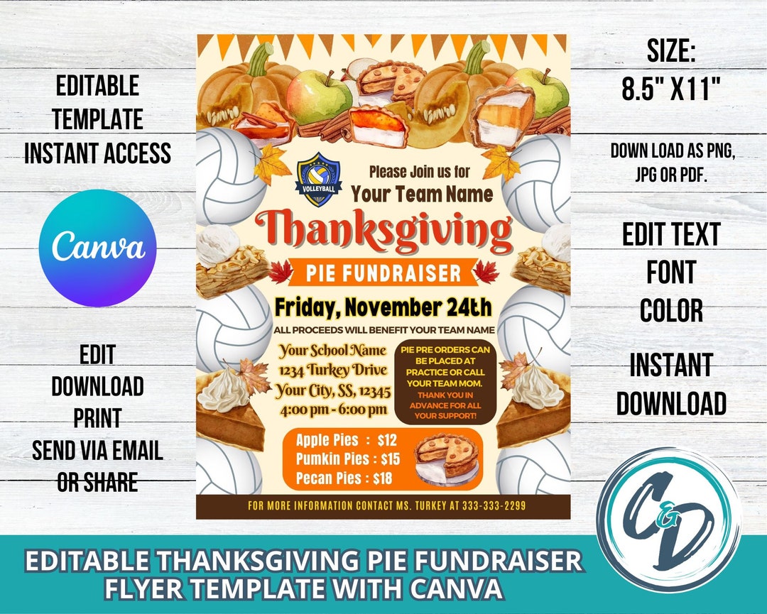 Volleyball Thanksgiving Pie Fundraiser Flyer Printable Volleyball ...