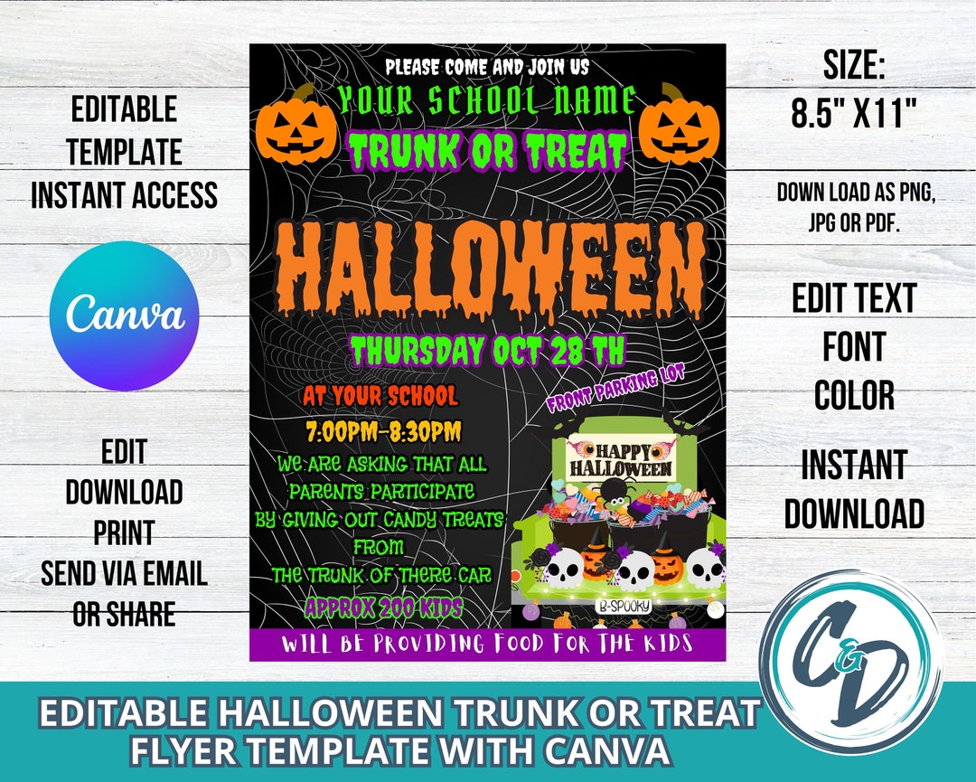 Custom School Halloween Trunk or Treat Flyer Design - Editable ...