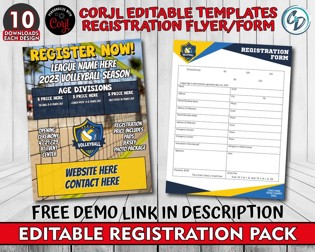 Customizable Volleyball Registration Pack, Editable Sports Registration ...