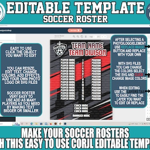 Customizable Soccer Roster Template, Editable Sports Roster Design ...