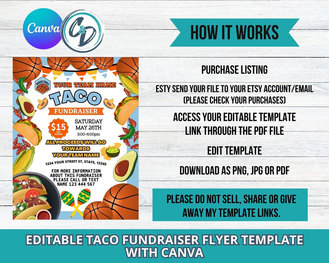 Basketball Taco Fundraiser Flyer Printable Basketball Taco Fundraiser ...