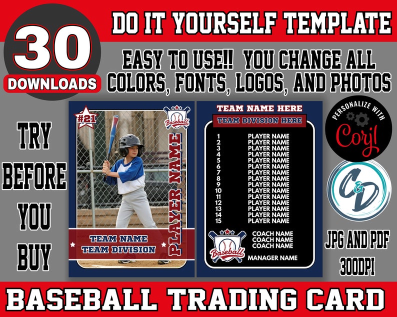 Customizable Baseball Card Template Editable Sports Card - Etsy