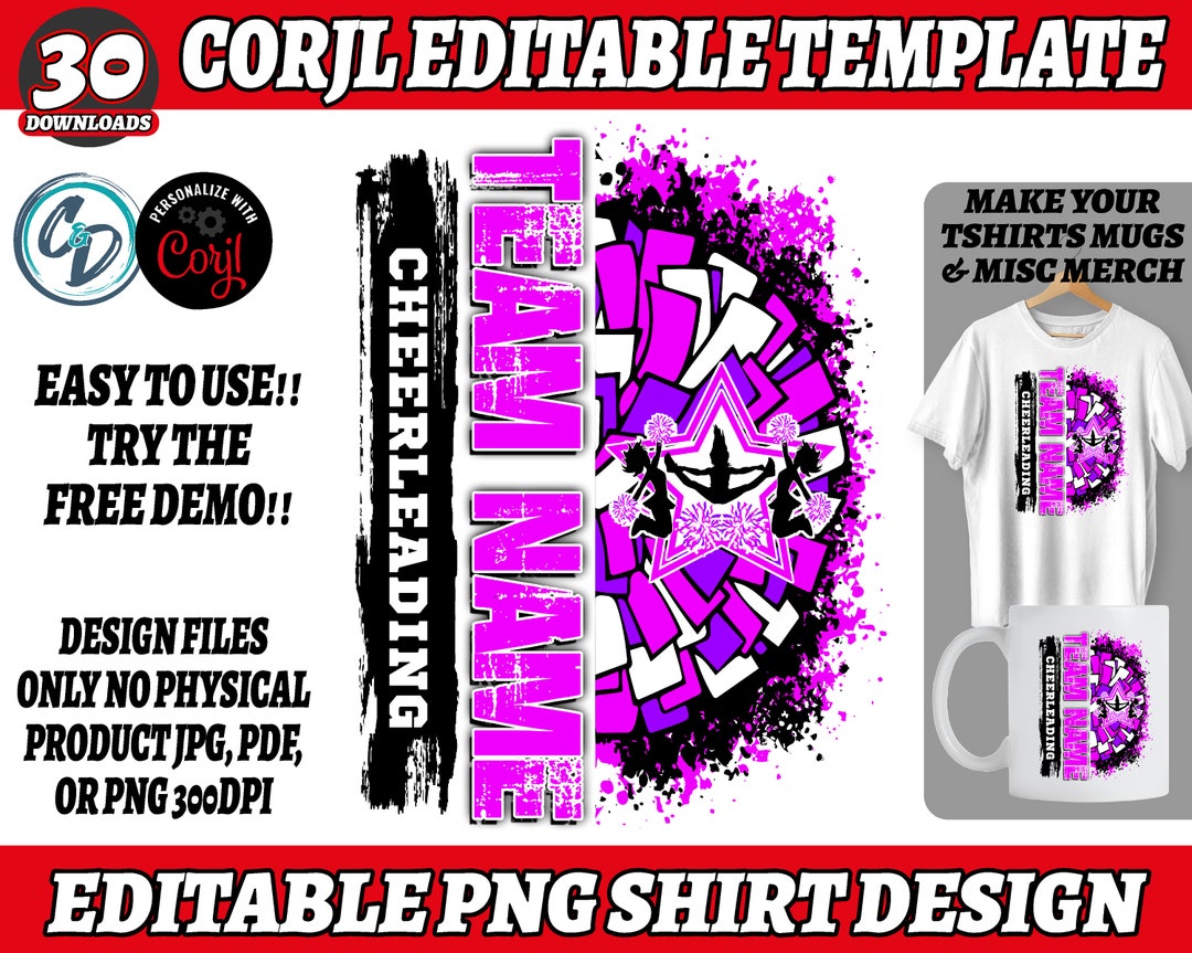 Corjl Editable Cheerleading Pom Design PNG, Cheerleader Squad PNG ...