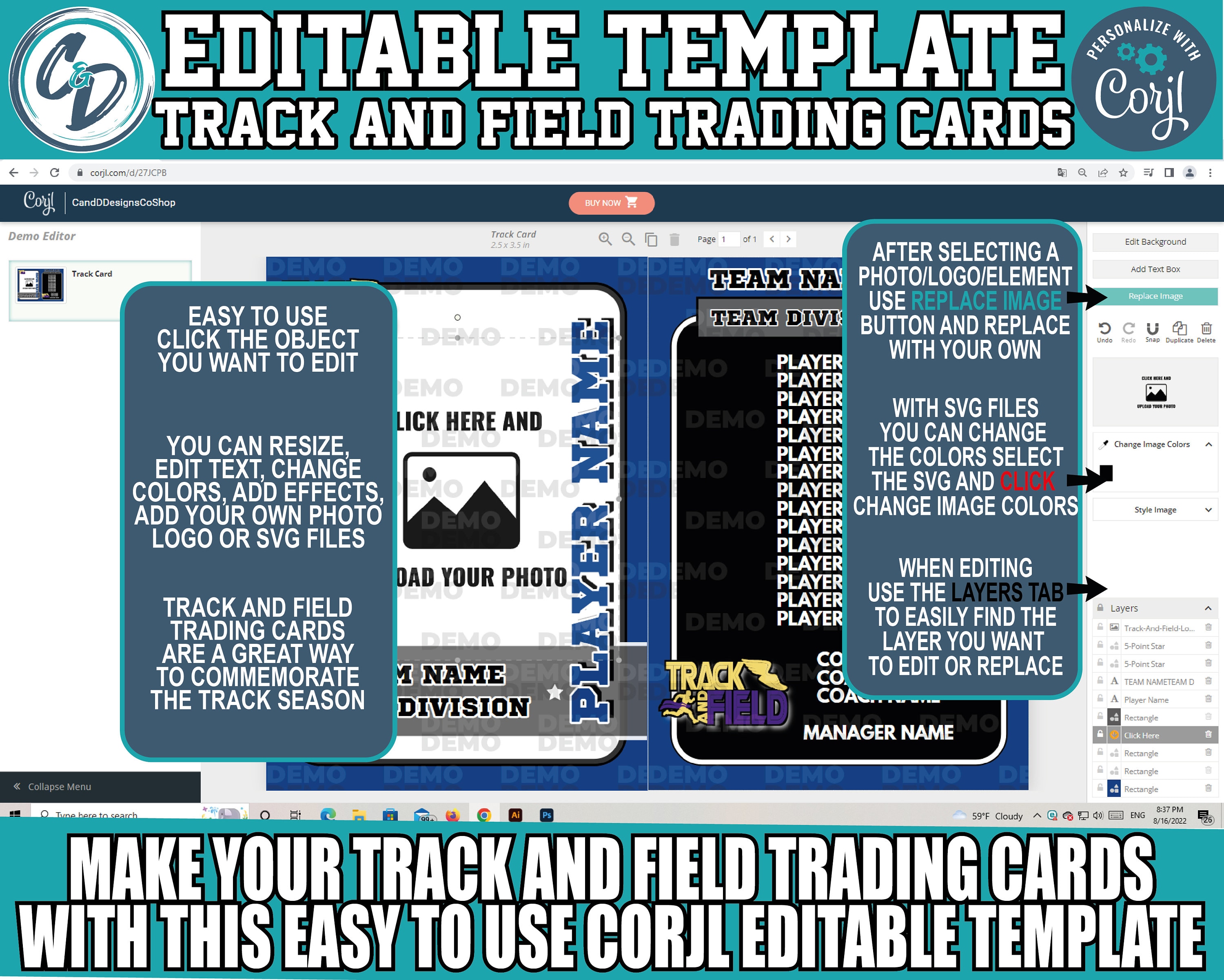 Customizable Track and Field Card Template Editable Sports Card Design ...