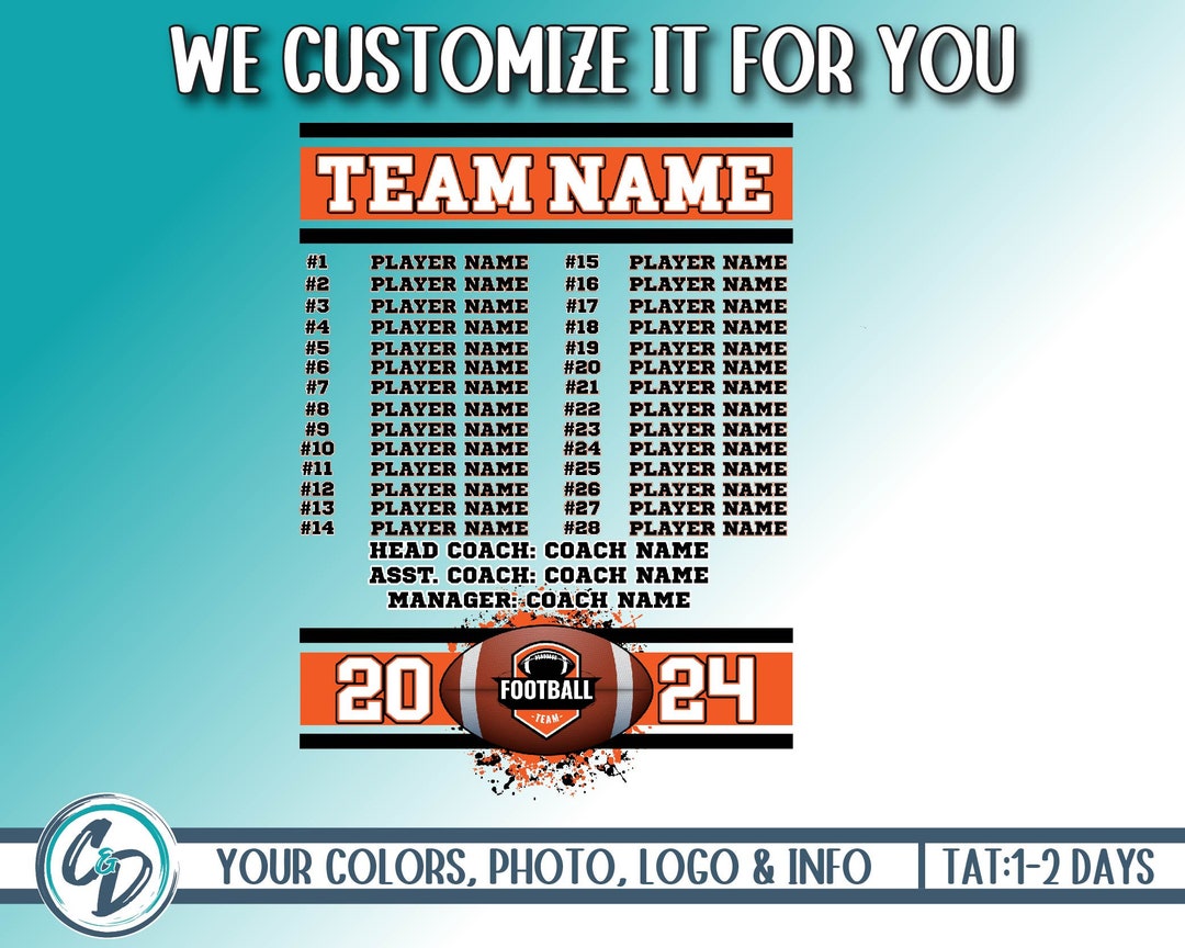 Football Shirt Back Custom PNG, Custom Football Roster Design, Shirt ...