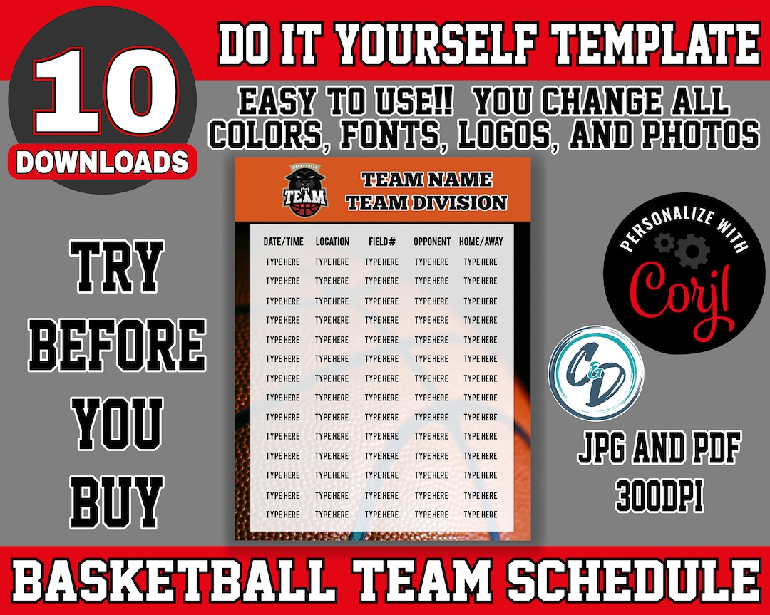 Customizable Basketball Schedule Template, Editable Sports Schedule ...